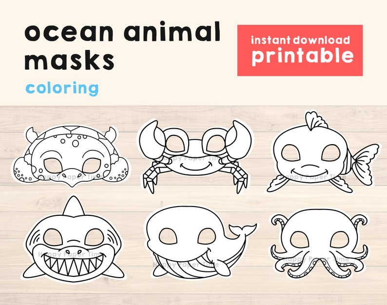 Ocean Animal Masks Template Crab Sea Turtle Whale Shark | Etsy