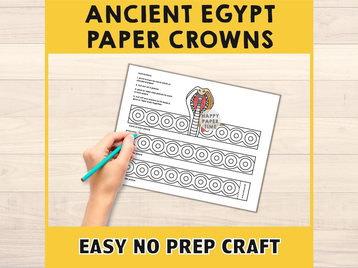 Ancient Egypt Paper Crowns Pharaoh Cobra Cleopatra Isis Scarab Cat Ankh ...