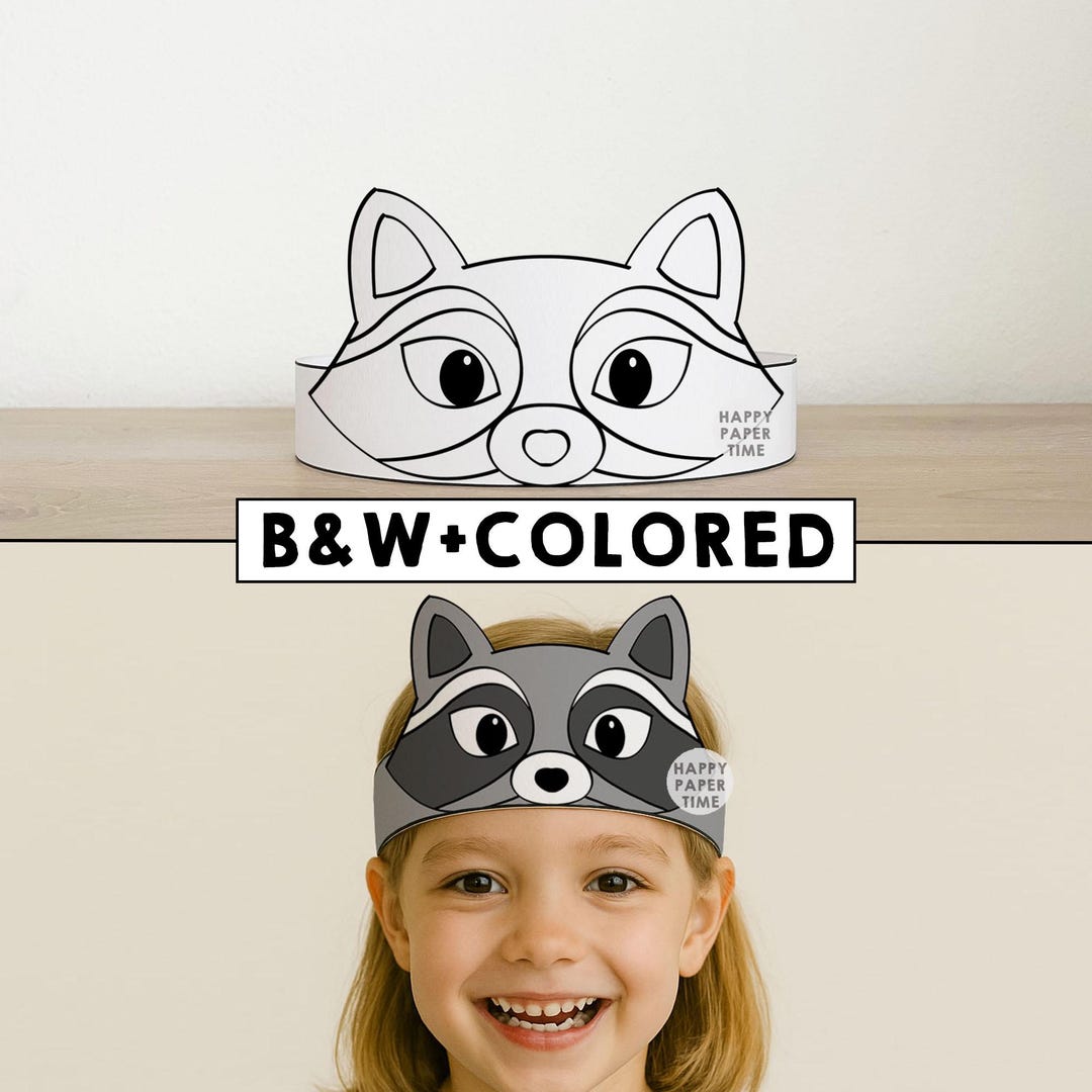 Raccoon Paper Crown Coloring Activity Printable Kids Craft Woodland ...