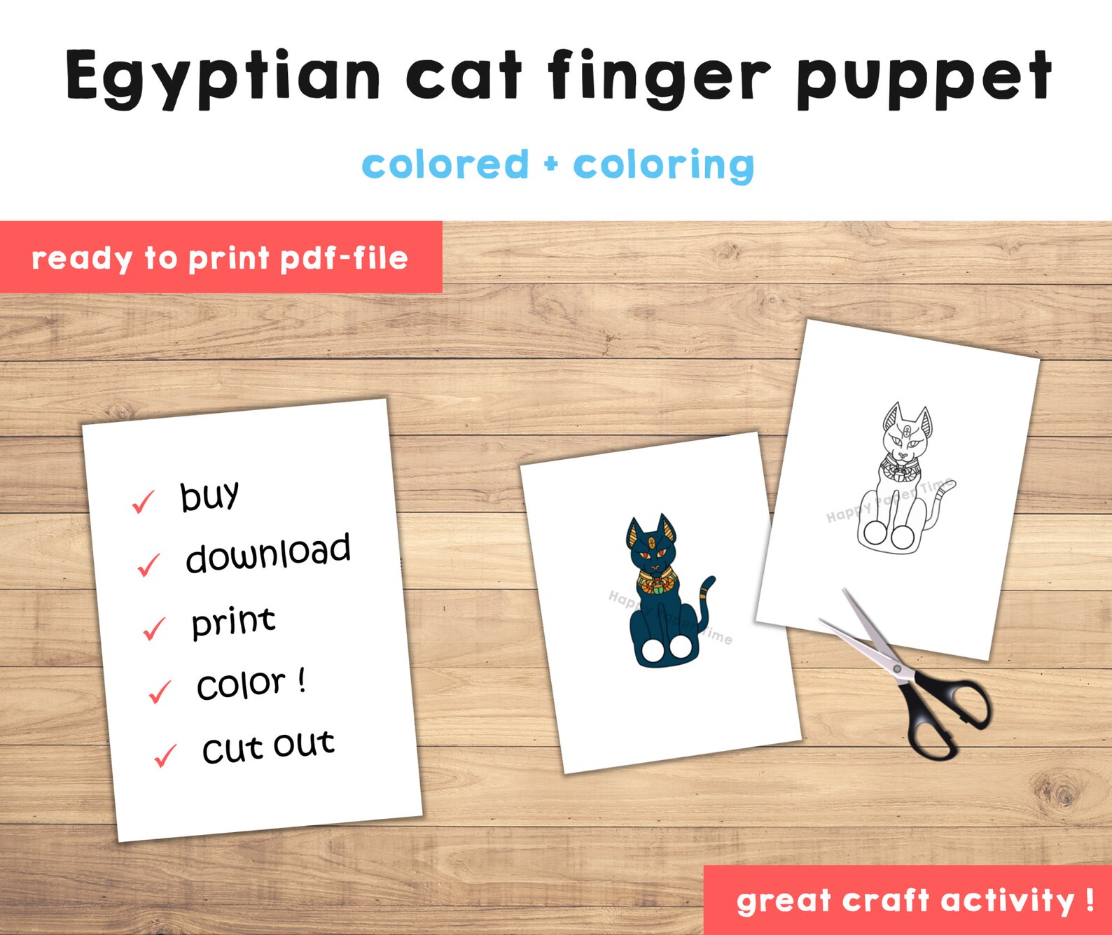 Egyptian Cat Paper Craft Printable Ancient Egypt Finger God | Etsy