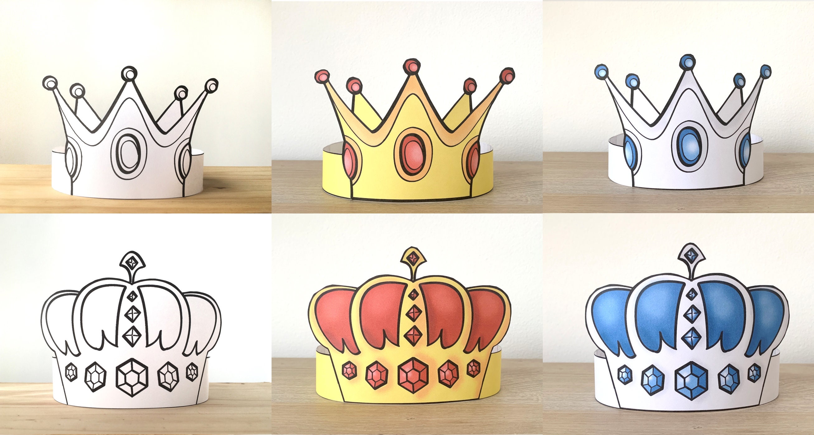 Princess Paper Crown Coloring Printable Kid Craft Princess - Etsy