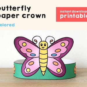 Butterfly Paper Crown Party Activity Printable Kids Craft Cute Girl ...