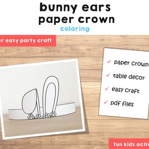 Easter Bunny Ears Paper Crown Coloring Headband Easter Cut Out Party ...
