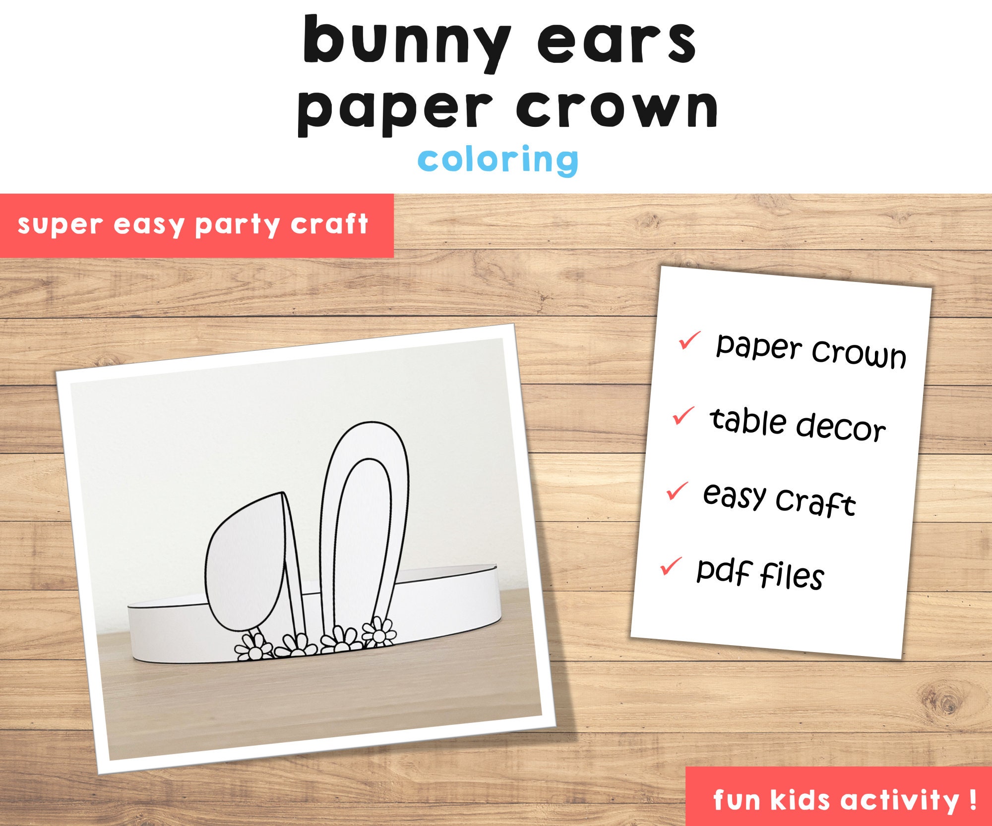 Bunny Ears Easter Paper Crown Coloring Headband Easter Cut Out Party ...