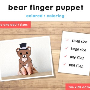 Bear Paper Craft Printable Woodland Animal Finger Puppet Kids Craft ...