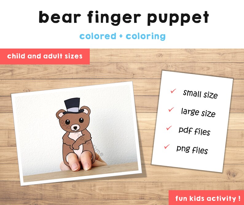 Bear Paper Craft Printable Woodland Animal Finger Puppet Kids - Etsy