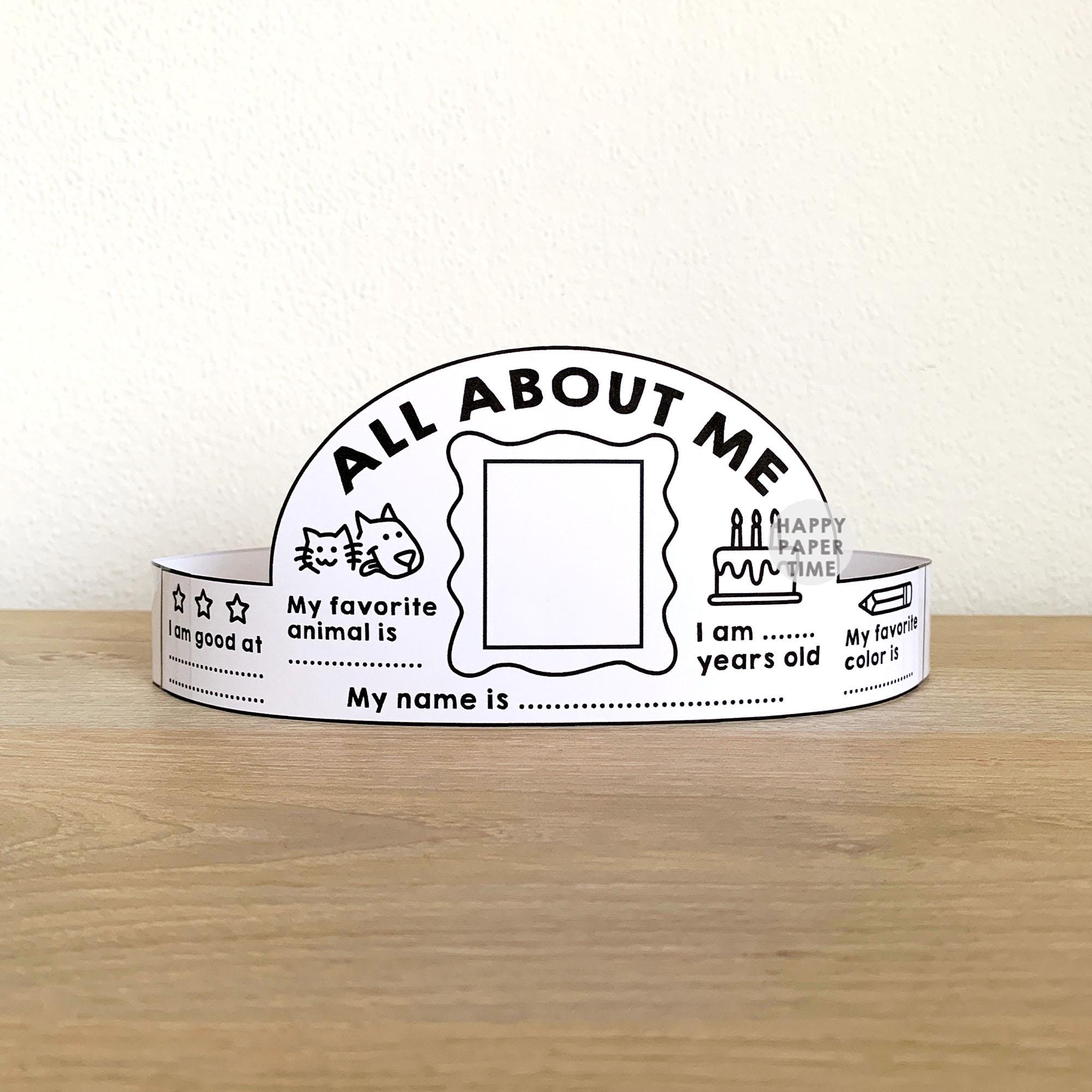 All About Me Paper Crown Back to School Hat Headband Coloring Printable ...