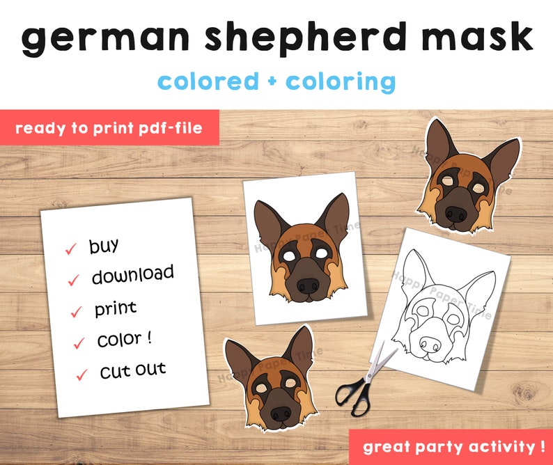 German Shepherd Dog Mask Animal Mask Party Favor Printable Dog Costume ...