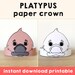 Platypus Paper Crown Party Coloring Printable Kids Craft Australia ...