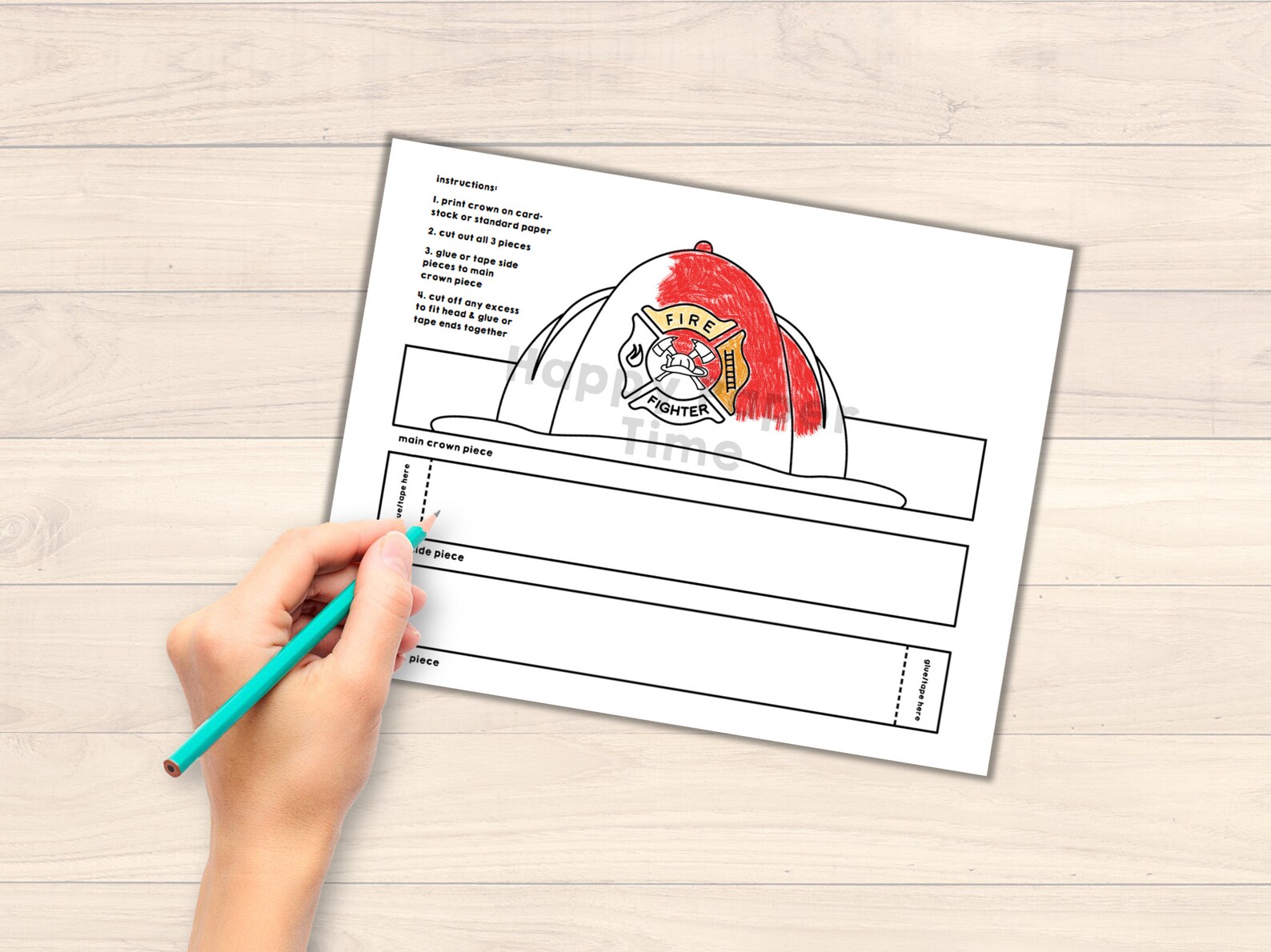 Firefighter Helmet Paper Crown Party Coloring Printable Kids | Etsy
