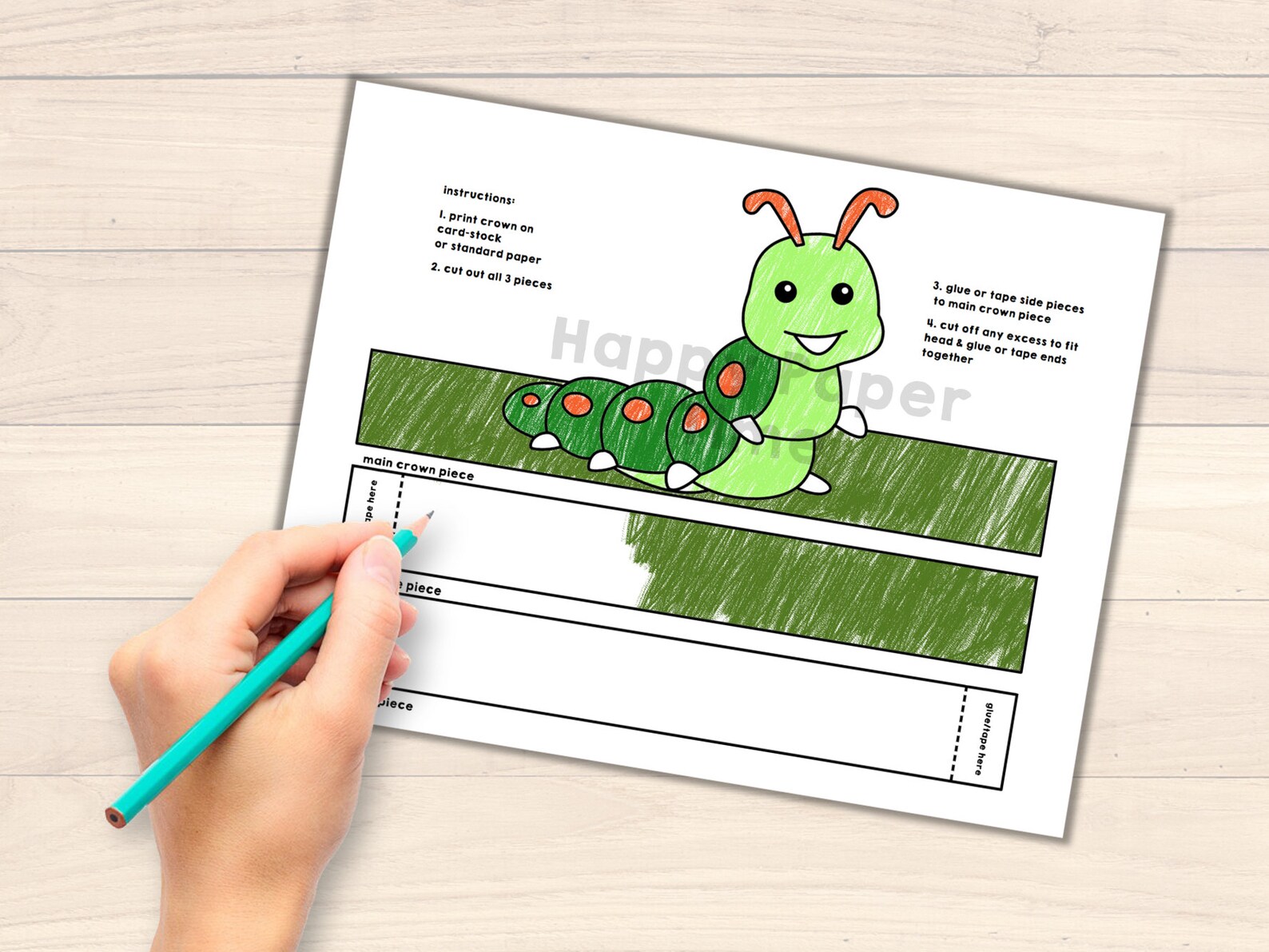 Caterpillar Paper Crown Headband Party Coloring Printable Kids - Etsy
