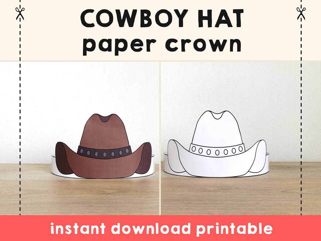 Cowboy Hat Paper Crown Party Coloring Printable Kids Craft Wild West ...