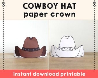Cowboy Hat Paper Crown, Coloring Craft for Kids, Cowgirl & Cowboy ...