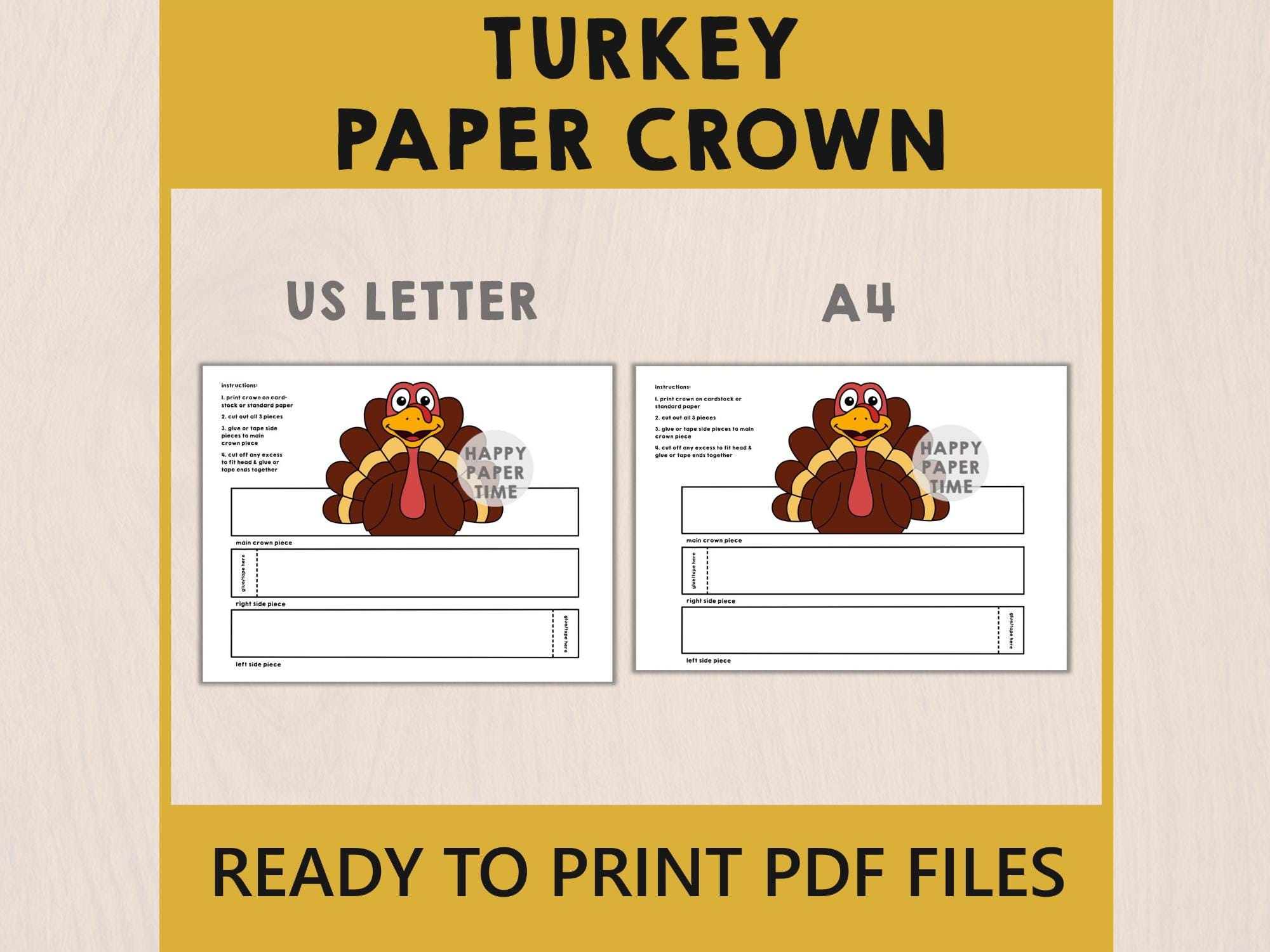 Turkey Paper Crown Headband Hat Thanksgiving Party Printable Kids Craft ...