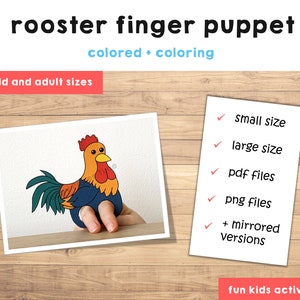 Rooster Paper Craft Printable Farm Animal Finger Puppet Kids Craft Farm ...