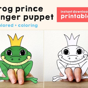 Frog prince paper craft printable pond animal Finger Puppet | Etsy