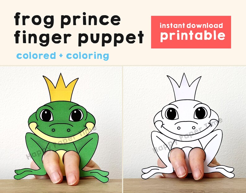 Frog prince paper craft printable pond animal Finger Puppet | Etsy