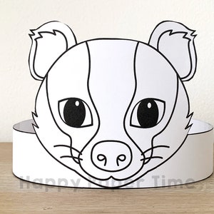Badger Paper Crown Party Coloring Printable Kids Craft Woodland ...