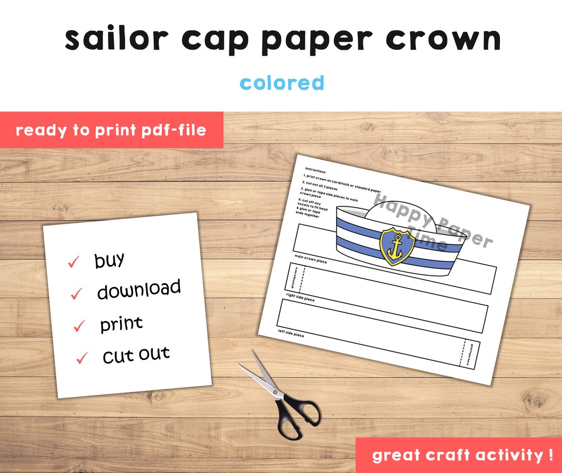 Sailor Hat Cap Paper Crown Party Printable Kids Craft Sea - Etsy