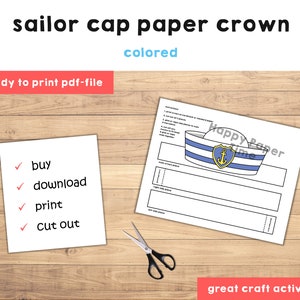 Sailor Hat Cap Paper Crown Party Printable Kids Craft Sea Costume ...