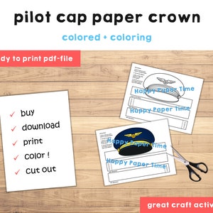 Pilot Cap Paper Crown Airline Party Coloring Printable Kids Craft ...