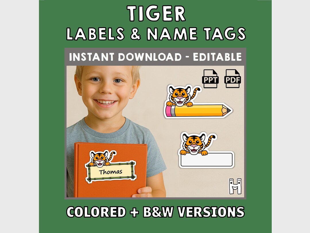 Tiger Name Tags Classroom Labels Asian Animal Zoo Editable Files ...