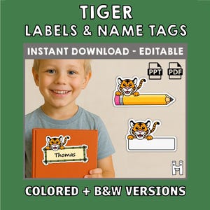 Tiger Name Tags Classroom Labels Asian Animal Zoo Editable Files ...