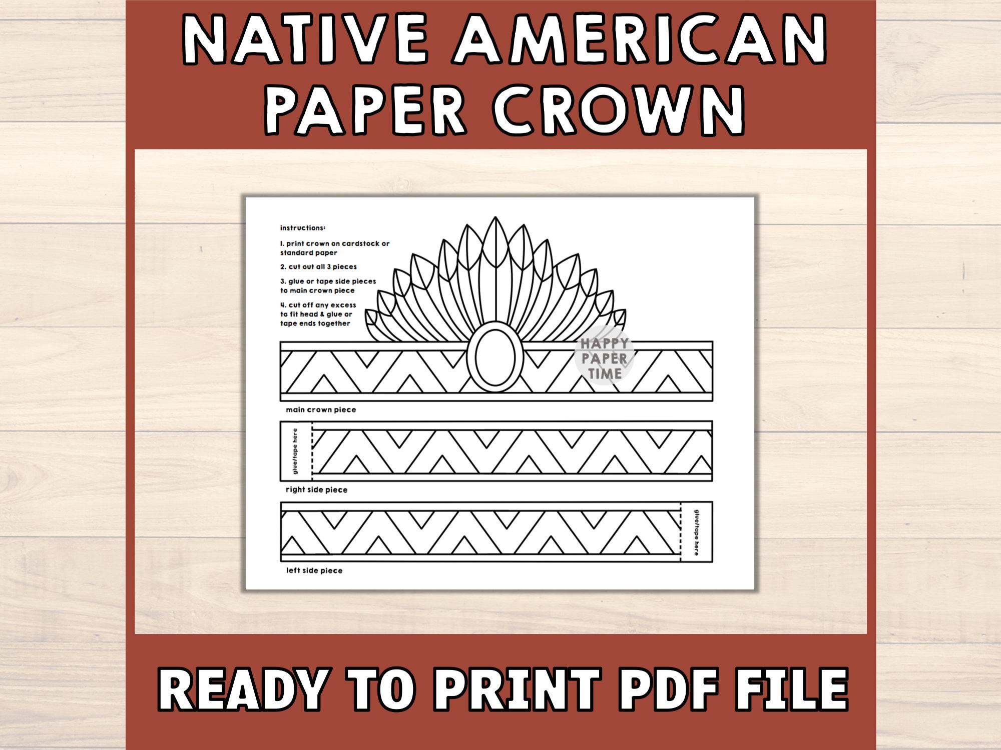 Native American Paper Craft Headdress Crown Party Coloring Activity ...