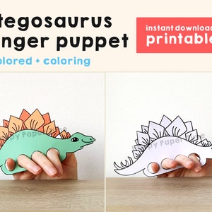 Dinosaur Stegosaurus Paper Craft Printable Finger Puppet Kids | Etsy