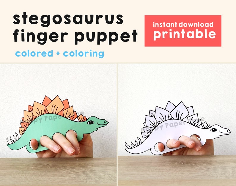 Dinosaur Stegosaurus Paper Craft Printable Finger Puppet Kids | Etsy