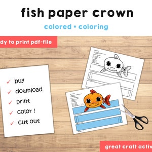 Fish Paper Crown Party Coloring Printable Party Hat Kids Craft - Etsy