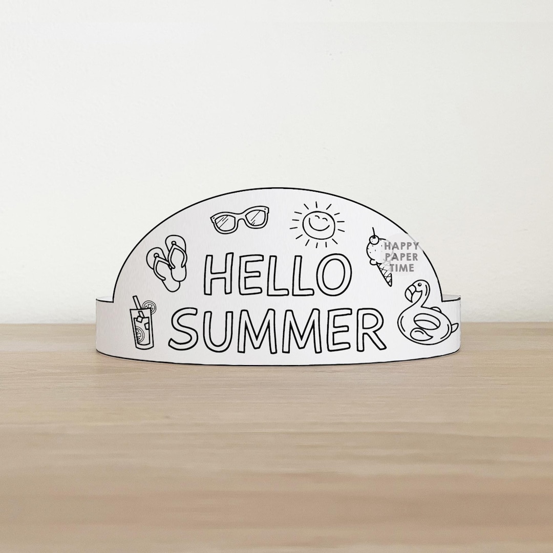 Summer Paper Crowns Printable Kids Craft Coloring Birthday Party Favor ...