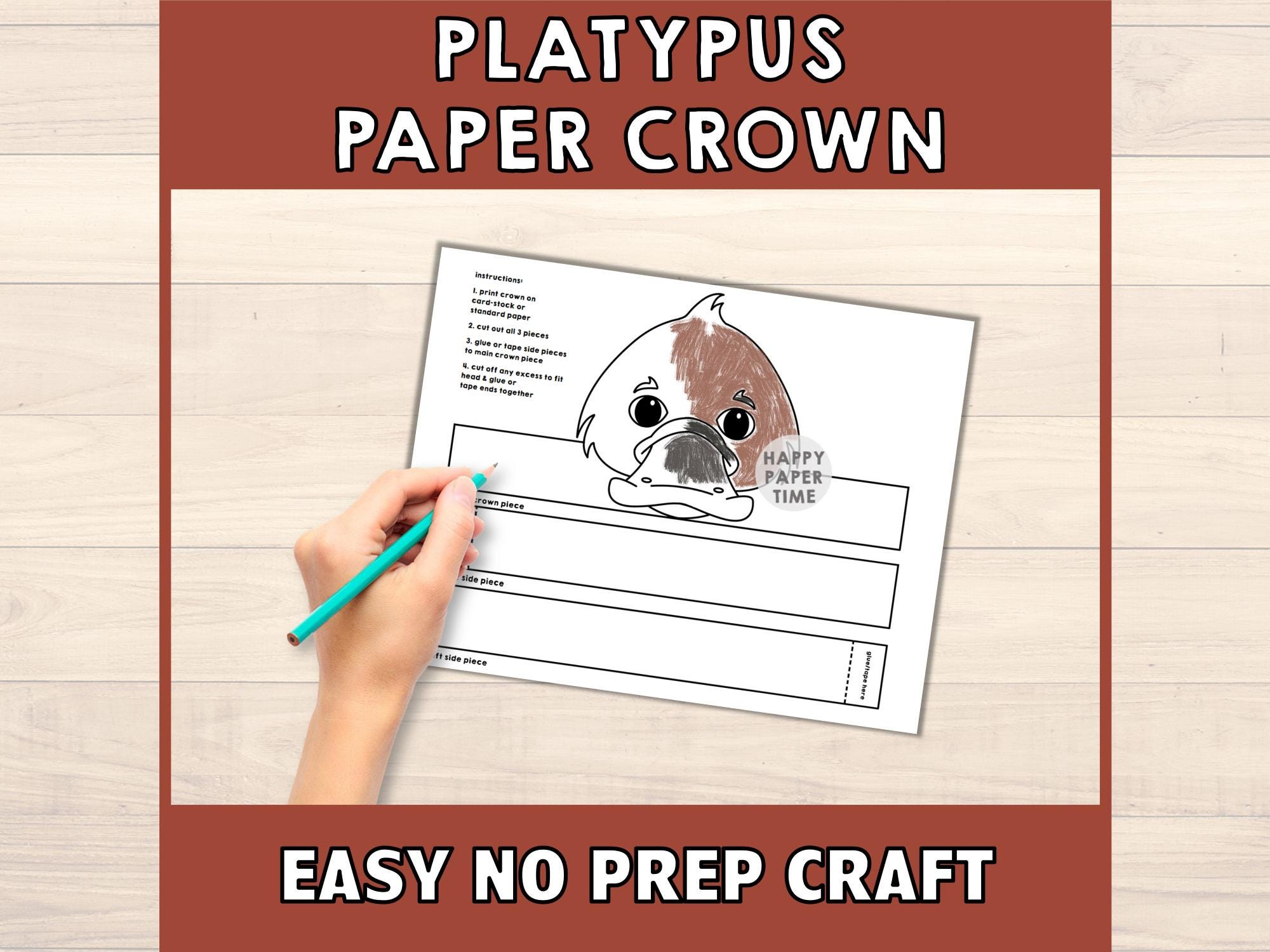 Platypus Paper Crown Party Coloring Printable Kids Craft Australia ...