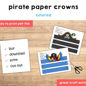 Pirate Paper Crowns Pirate Captain Parrot Shark Printable Costume DIY ...