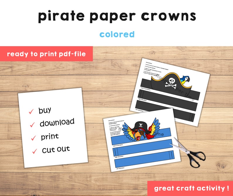 Pirate Paper Crowns Pirate Captain Parrot Shark Printable | Etsy