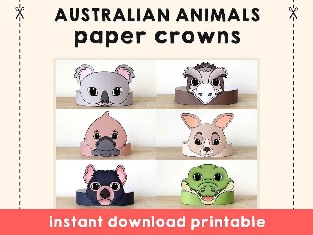 Australian Animal Paper Crowns Safari Koala Kangaroo Crocodile Emu ...