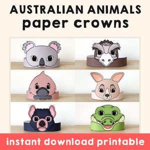 Australian Animal Paper Crowns Safari Koala Kangaroo Crocodile Emu ...