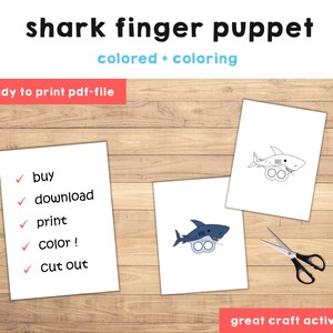 Shark Paper Craft Printable Ocean Animal Finger Puppet Kids Craft ...