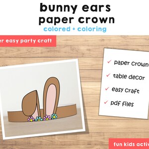 Easter Bunny Ears Paper Crown Coloring Headband Easter Cut Out Party ...
