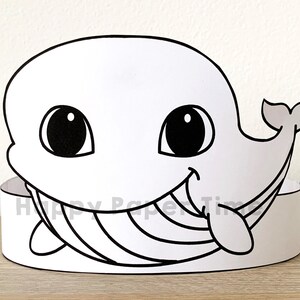 Whale Paper Crown Party Coloring Printable Party Hat Kids Craft Ocean ...