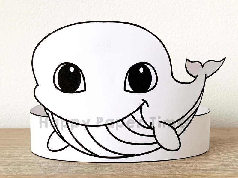 Whale Paper Crown Party Coloring Printable Party Hat Kids - Etsy
