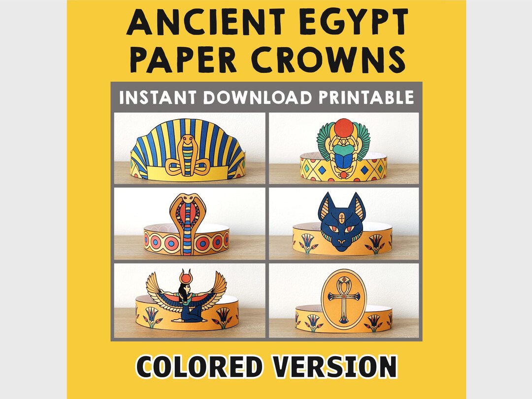 Ancient Egypt Paper Crowns Pharaoh Cobra Cleopatra Isis Scarab Cat Ankh ...