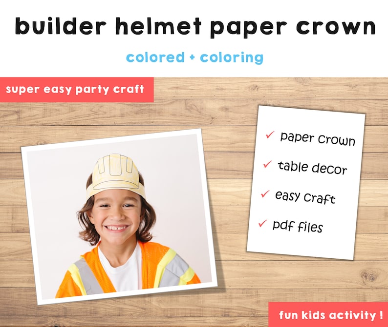 Construction Worker Builder Helmet Paper Crown Party Coloring - Etsy