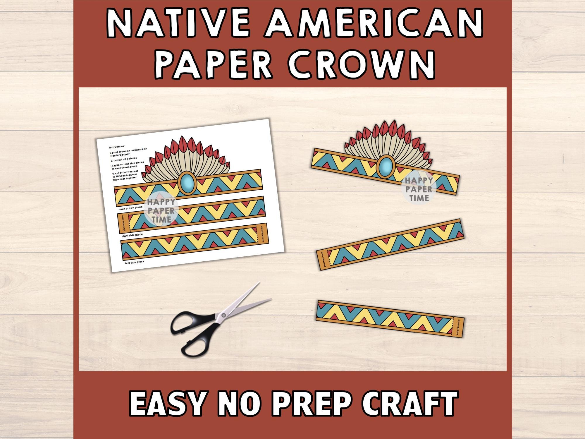Native American Paper Craft Headdress Crown Party Template Printable ...