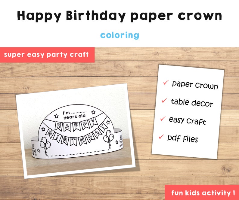 Happy Birthday Paper Crown Party Activity Printable Kids - Etsy