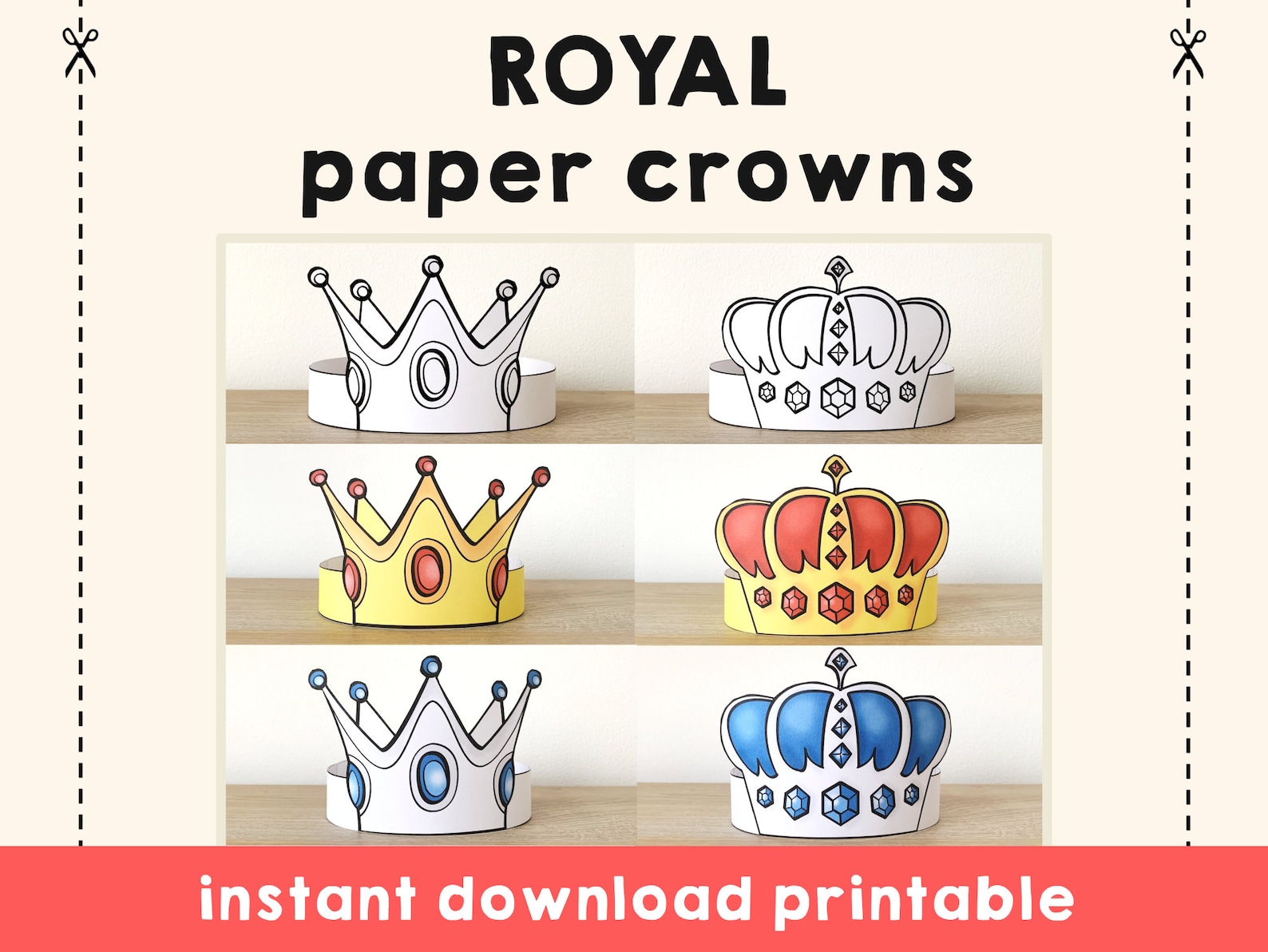 Princess Paper Crown Coloring Printable Kid Craft Princess Birthday ...