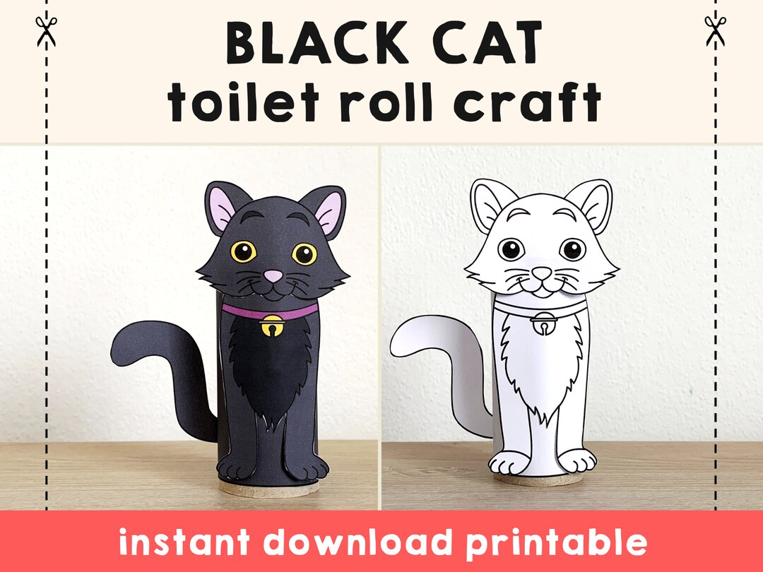Black Cat Toilet Paper Roll Craft Halloween Spooky Party Coloring ...