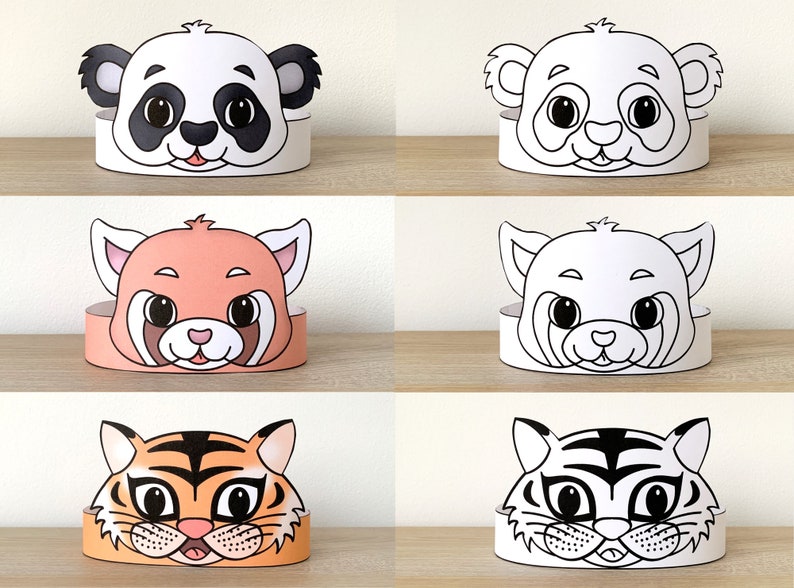 Asian Jungle Animals Paper Crowns Panda Elephant Cobra Tiger Orangutan ...