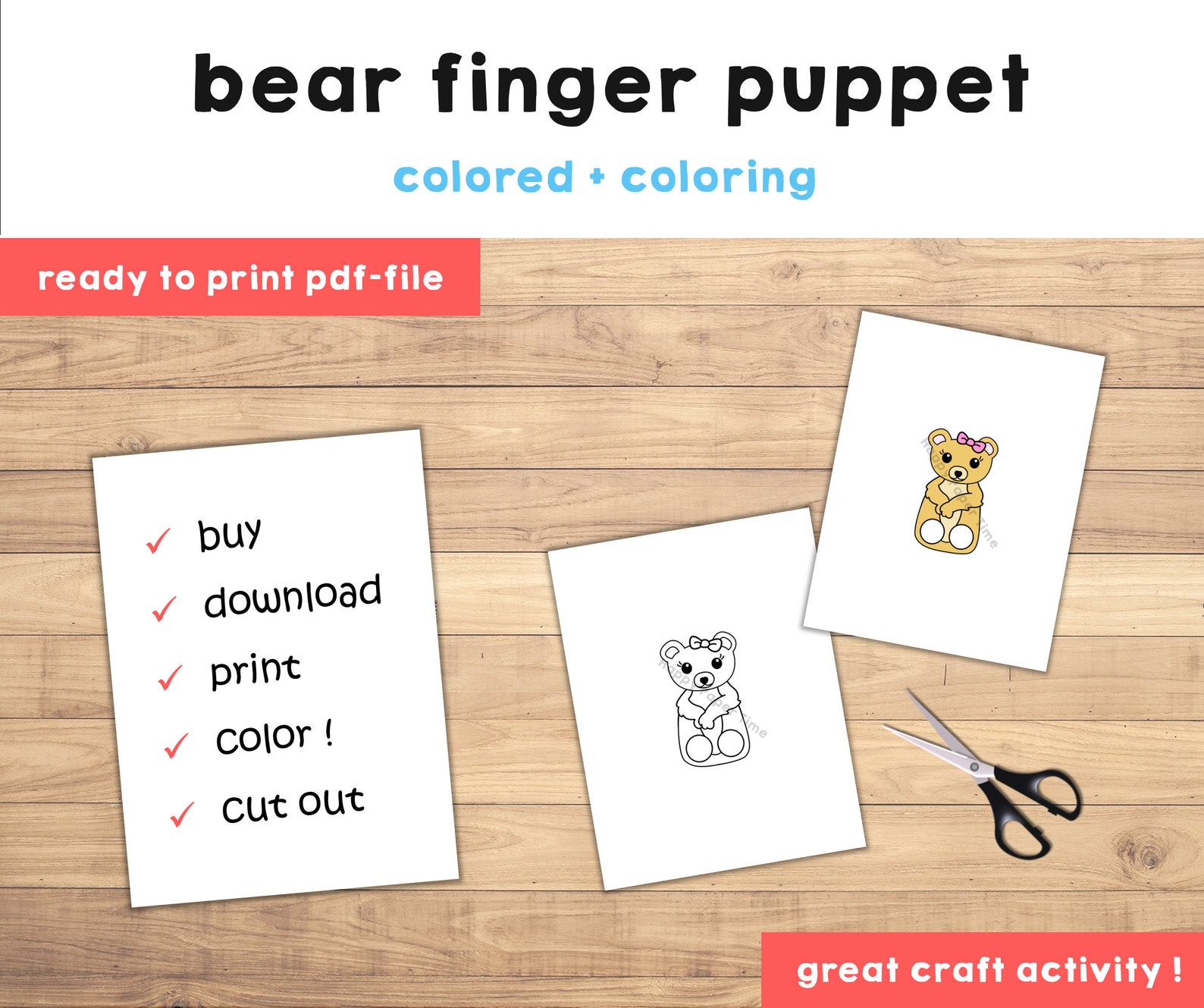 Bear Paper Craft Printable Woodland Animal Finger Puppet Kids - Etsy