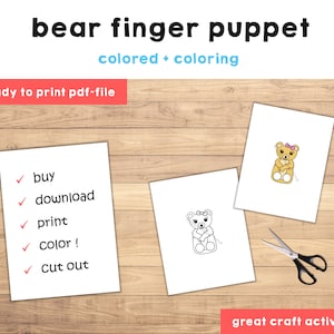 Bear Paper Craft Printable Woodland Animal Finger Puppet Kids Craft ...